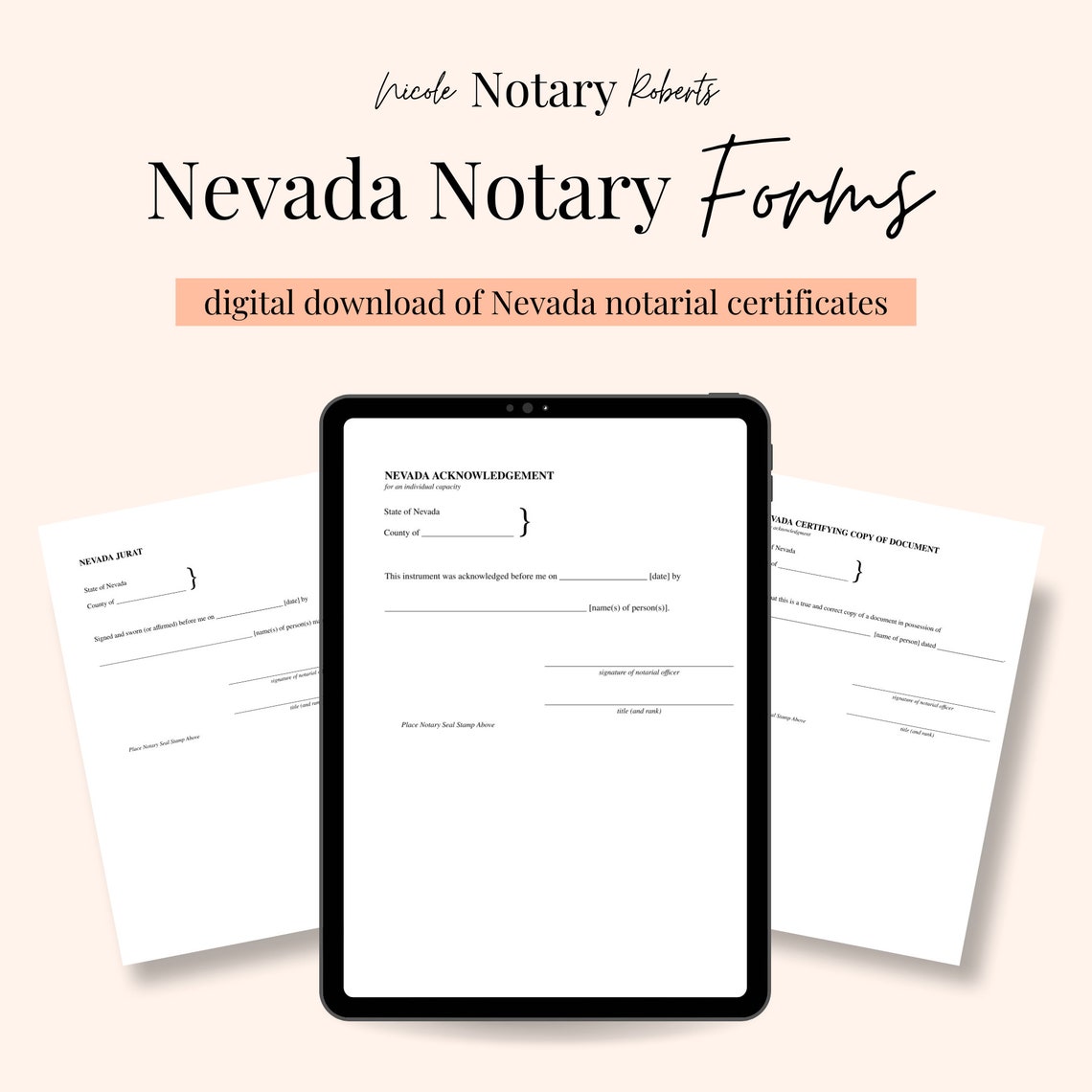 NEVADA Jurat, Acknowledgment, & Certified Photocopy Forms for Notaries ...
