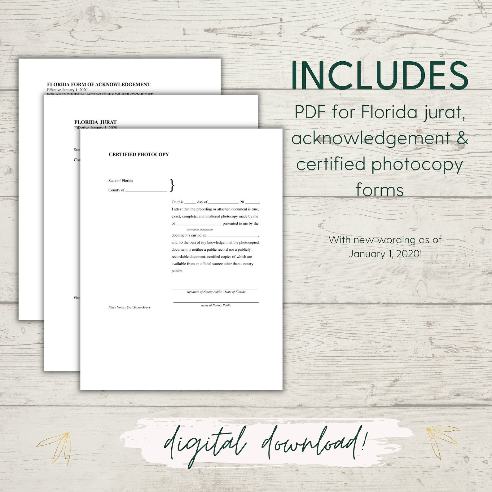 FLORIDA Jurat Acknowledgment & Certified Photocopy Forms for - Etsy