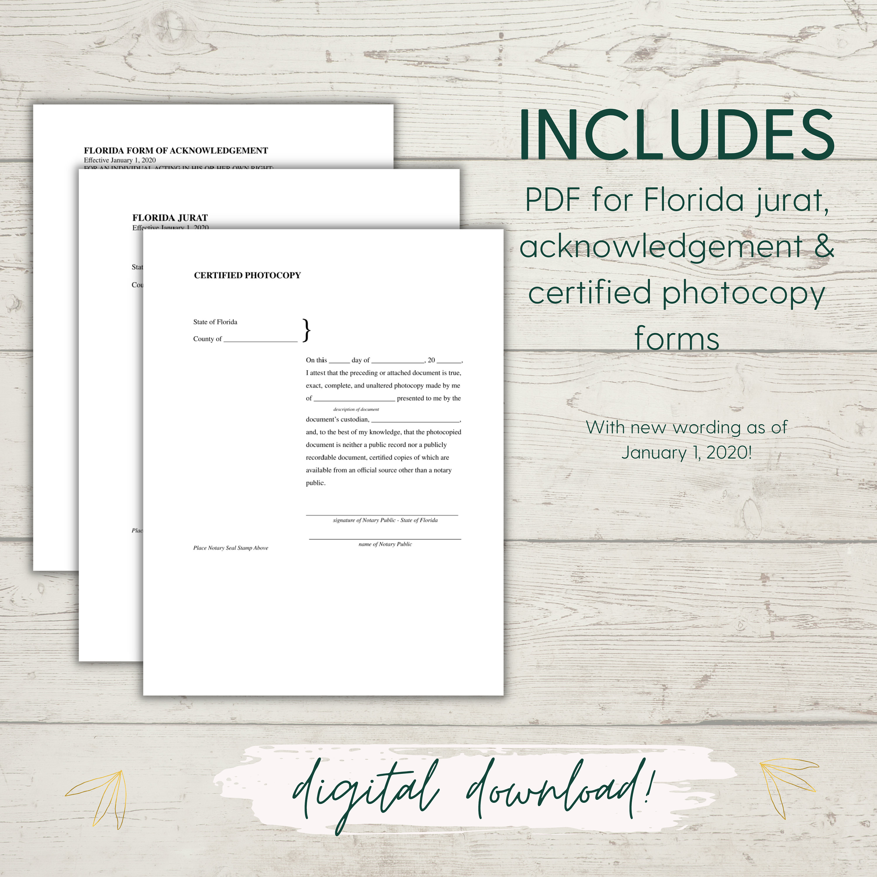 FLORIDA Jurat Acknowledgment & Certified Photocopy Forms for - Etsy UK