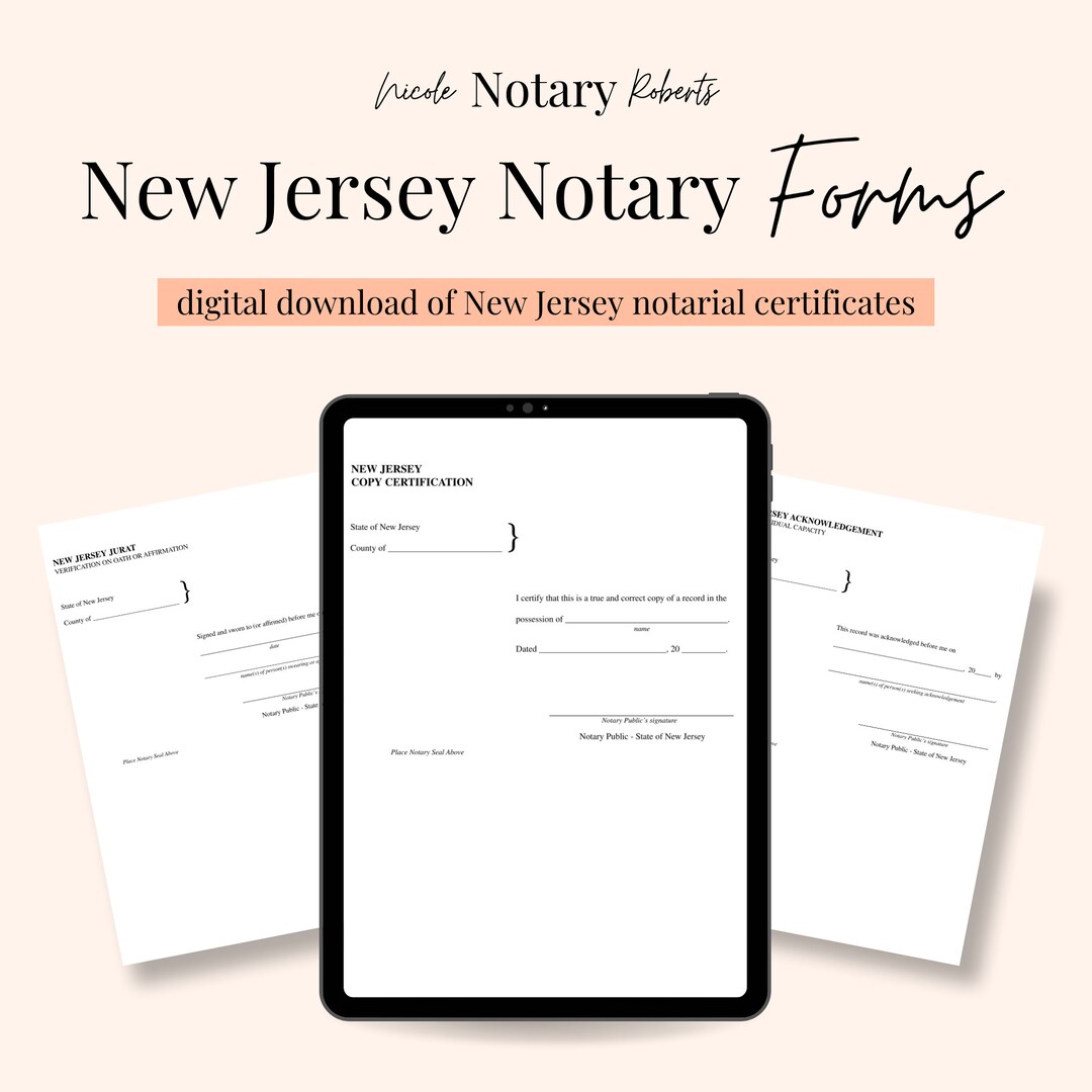 NEW JERSEY Jurat, Acknowledgment, & Certified Photocopy Forms for ...