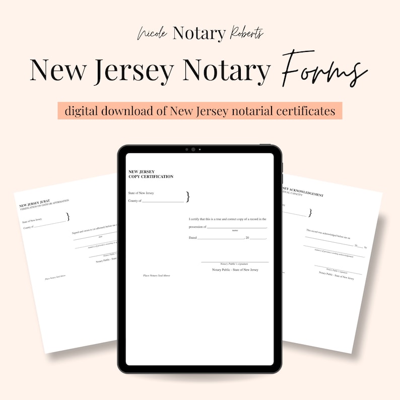 NEW JERSEY Jurat, Acknowledgment, & Certified Photocopy Forms for ...