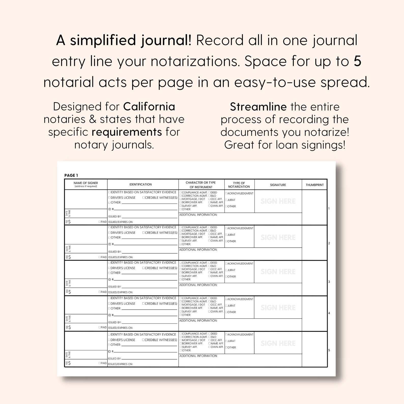 CALIFORNIA NOTARY JOURNAL Black Cover Design A Streamlined, Easy-to-use ...