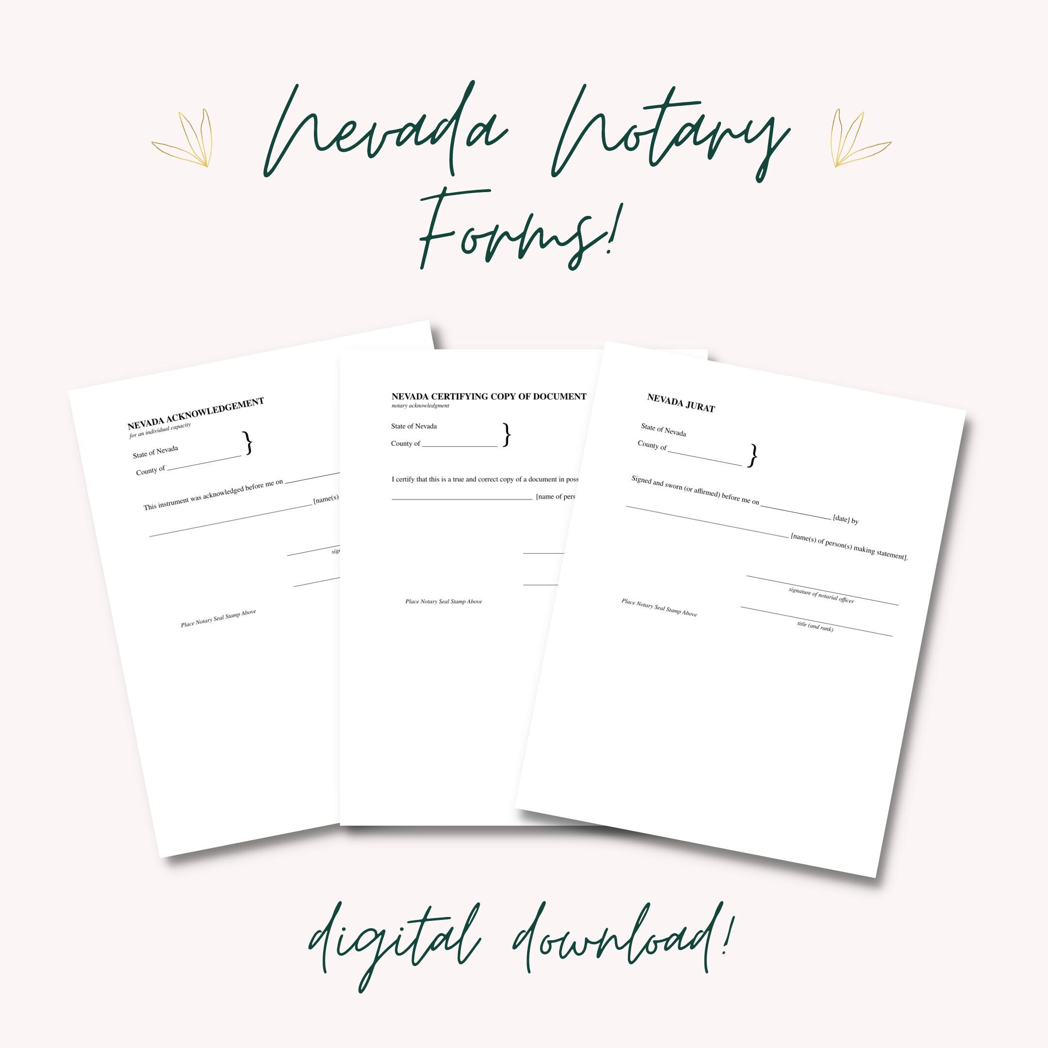 NEVADA Jurat Acknowledgment & Certified Photocopy Forms for - Etsy