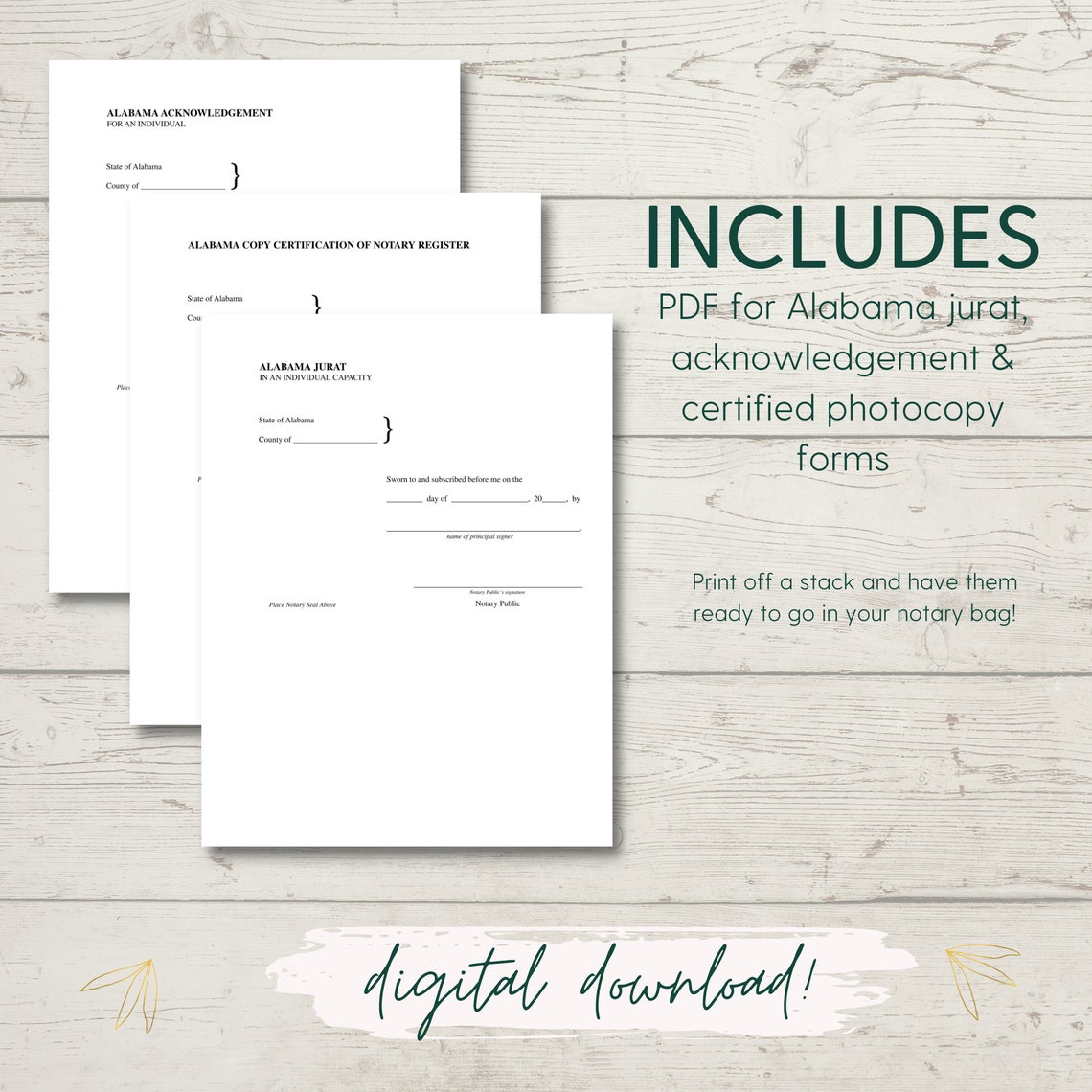 ALABAMA Jurat Acknowledgment & Certified Photocopy Forms for - Etsy