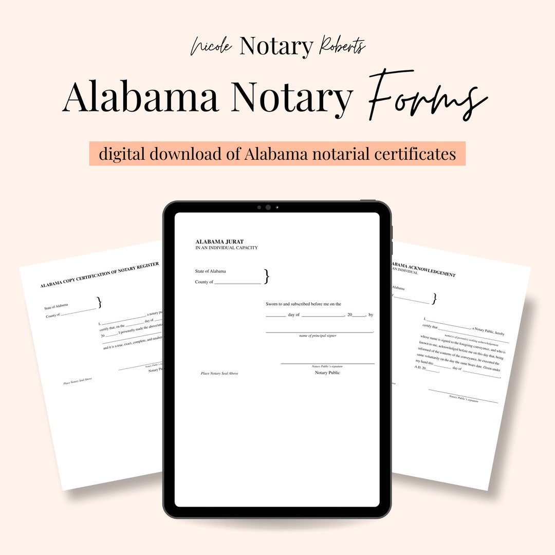ALABAMA Jurat, Acknowledgment, & Certified Photocopy Forms for Notaries ...