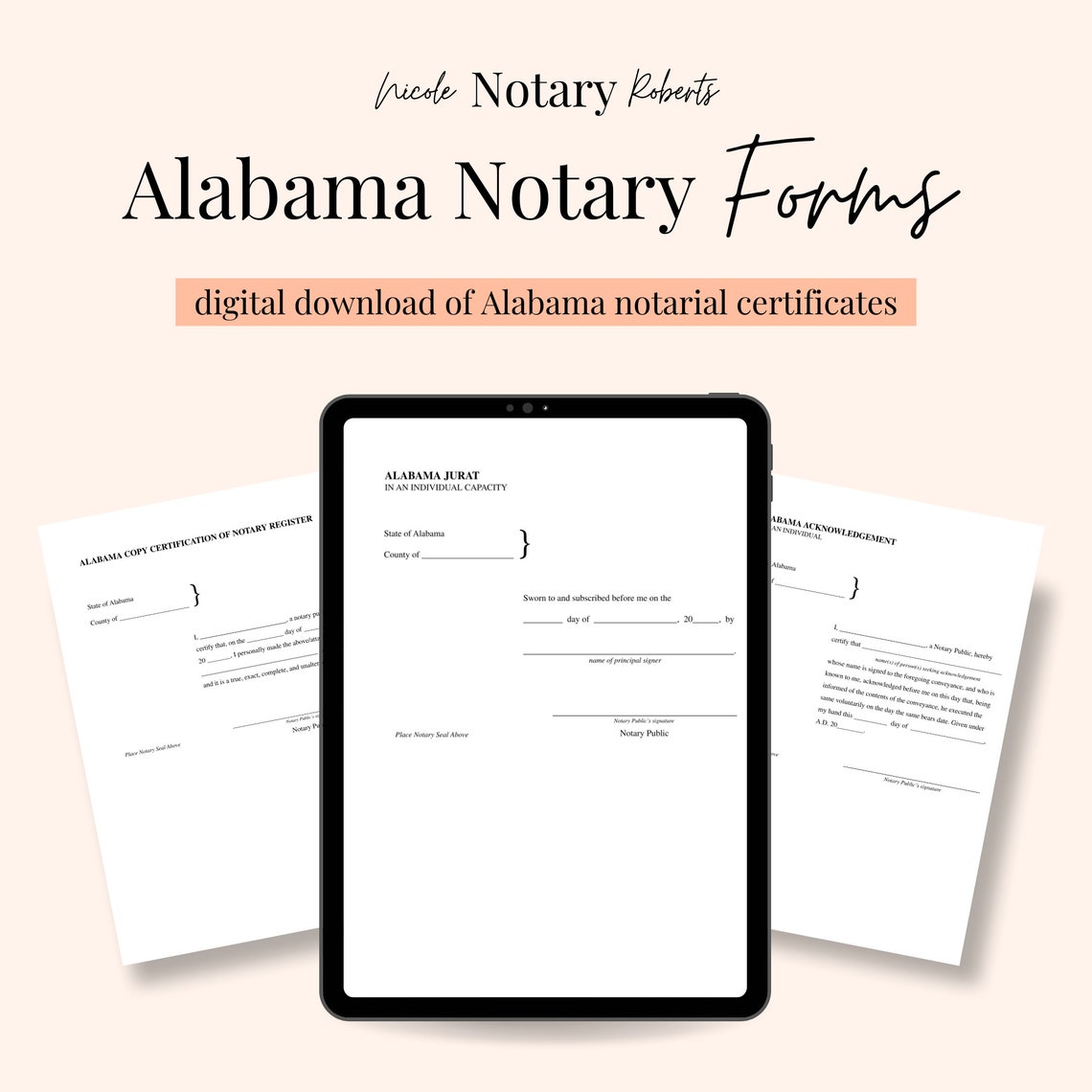 ALABAMA Jurat, Acknowledgment, & Certified Photocopy Forms for Notaries ...