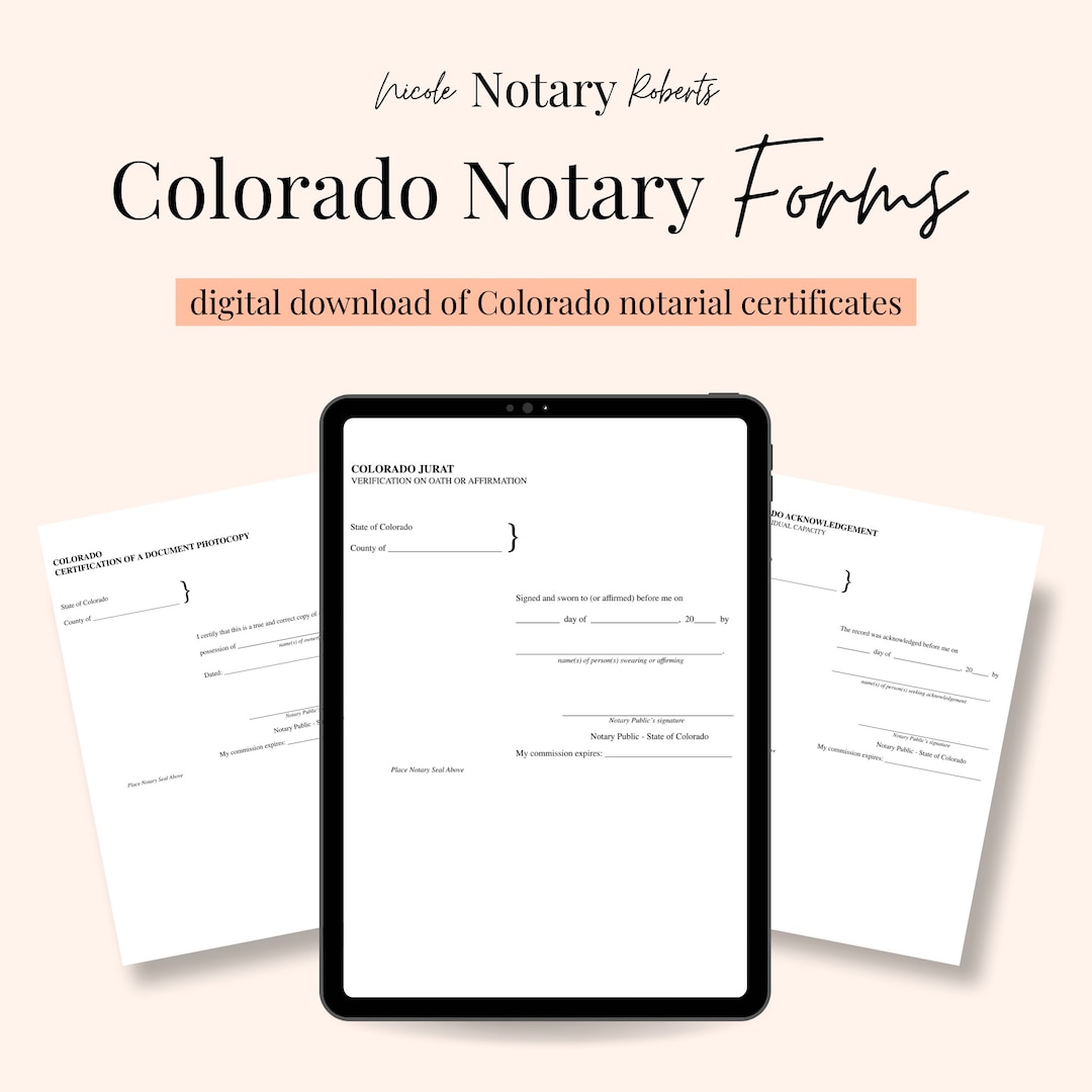 COLORADO Jurat, Acknowledgment, & Certified Photocopy Forms for ...