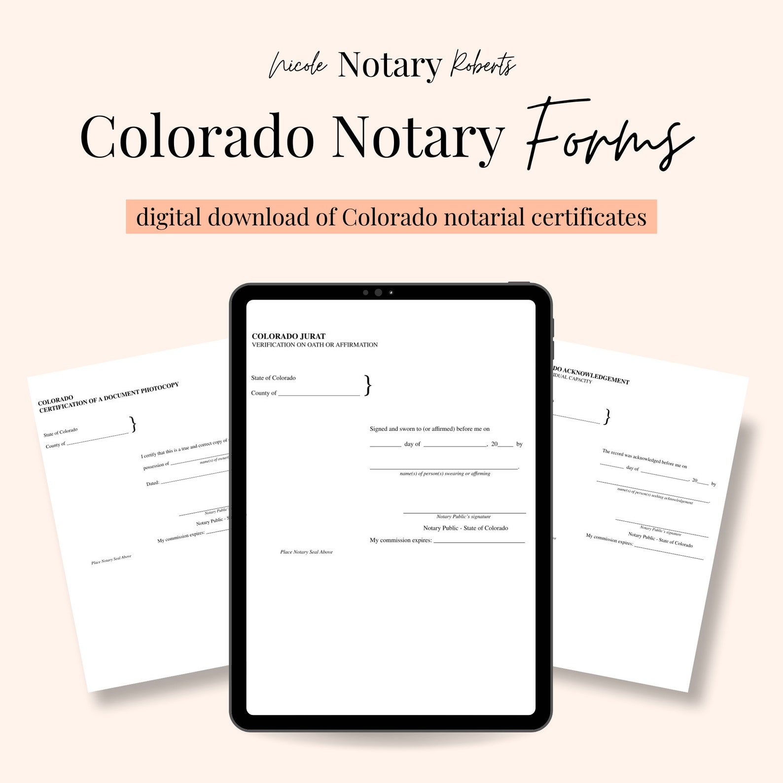 COLORADO Jurat, Acknowledgment, & Certified Photocopy Forms for ...