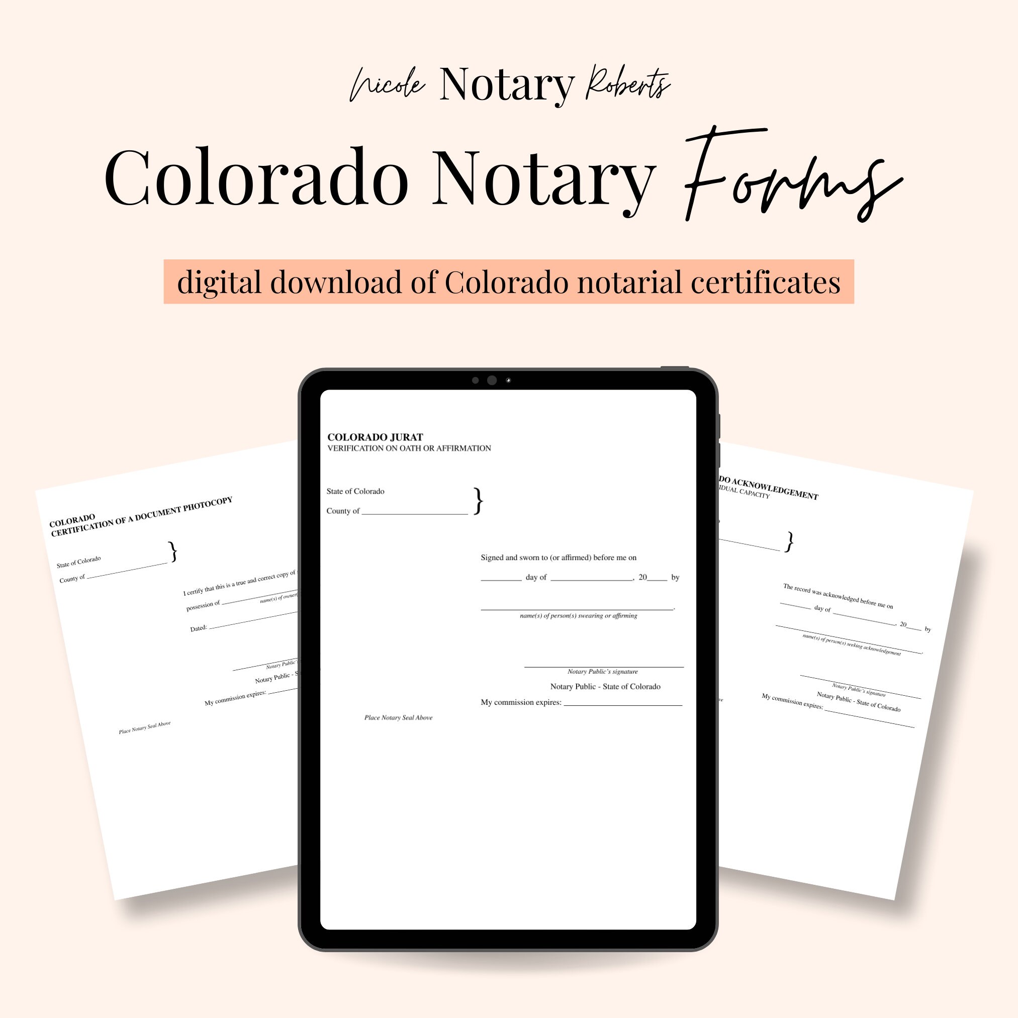 COLORADO Jurat, Acknowledgment, & Certified Photocopy Forms for ...