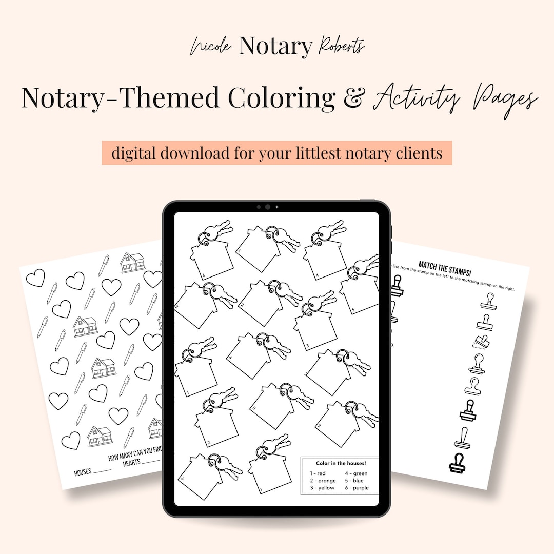 Notary-themed Coloring and Activity Pages! | Digital Download - 5 Pages ...