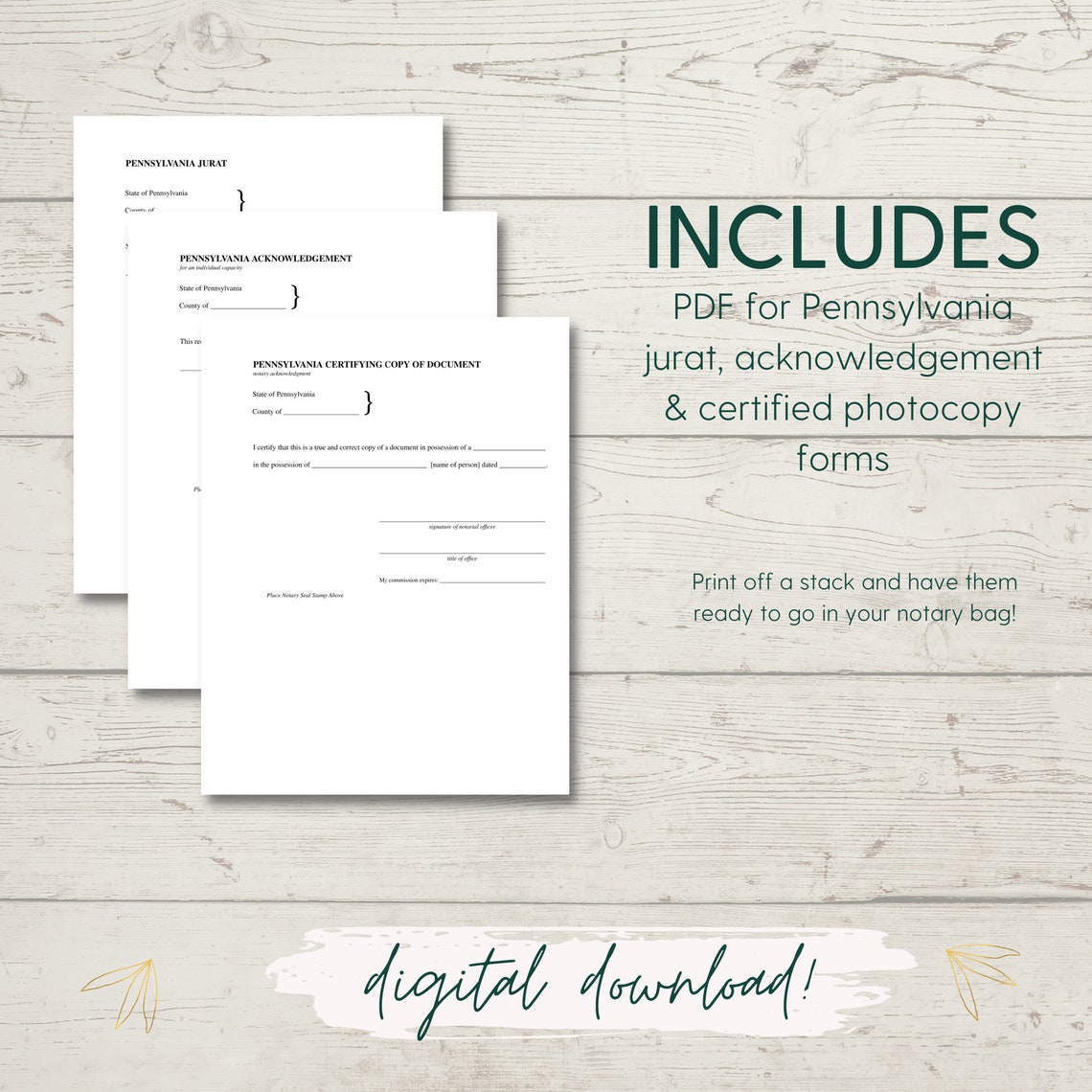 PENNSYLVANIA Jurat Acknowledgment & Certified Photocopy - Etsy