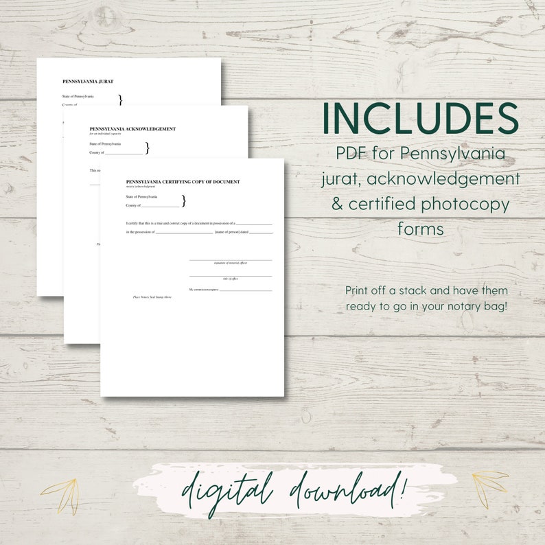 PENNSYLVANIA Jurat Acknowledgment & Certified Photocopy - Etsy