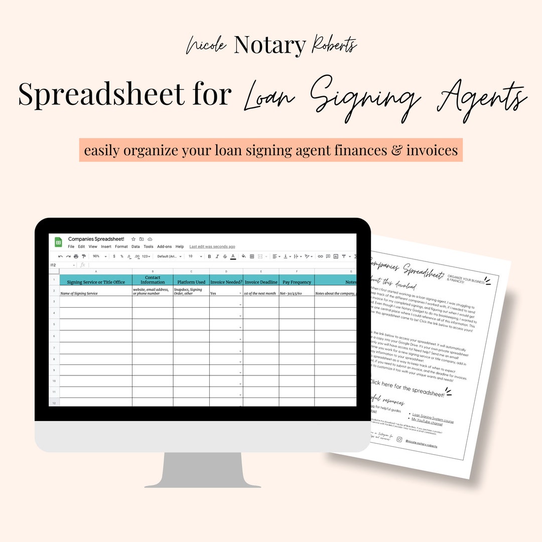 Loan Signing Agent Spreadsheet: Finance & Company Organizer (google ...