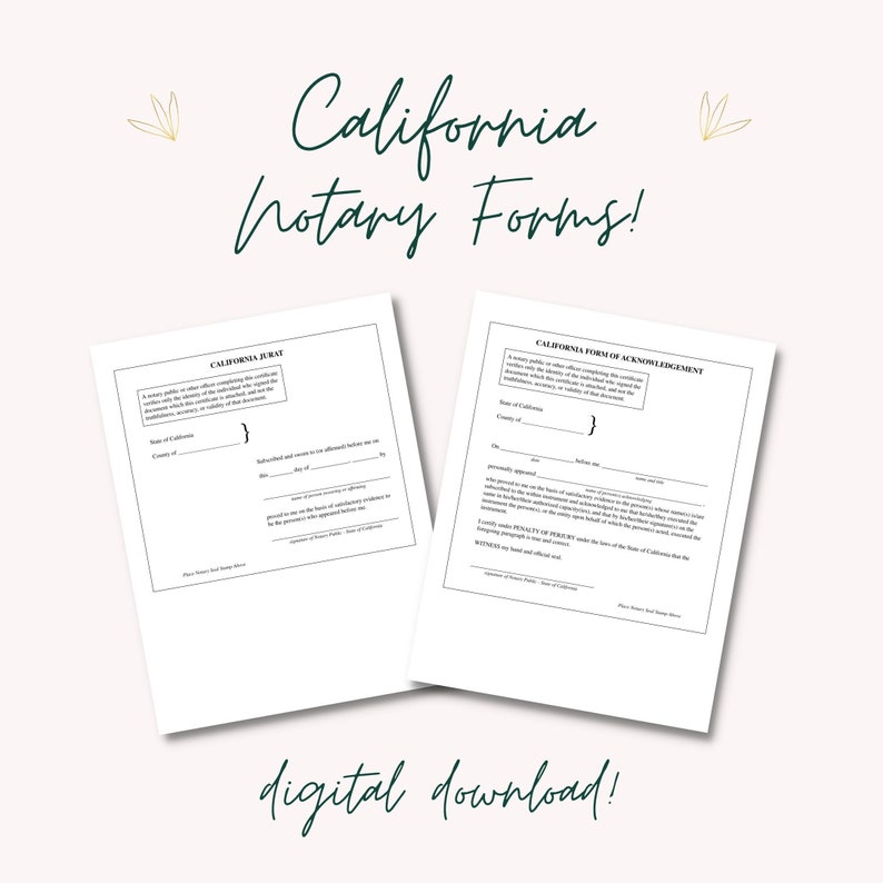 CALIFORNIA Jurat and Acknowledgement Notarial Certificates - Etsy