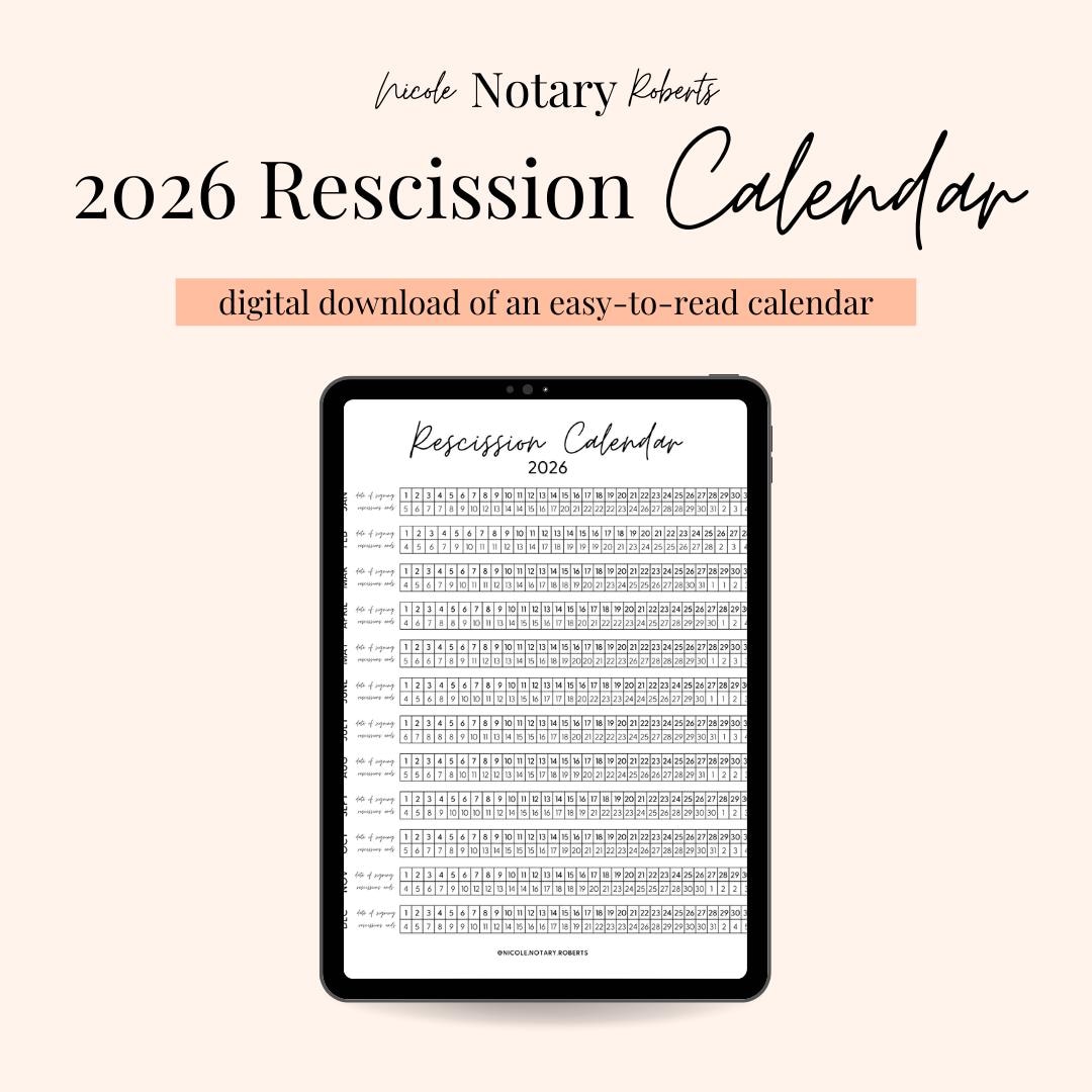 2026 Rescission Calendar for Loan Signings! - Etsy