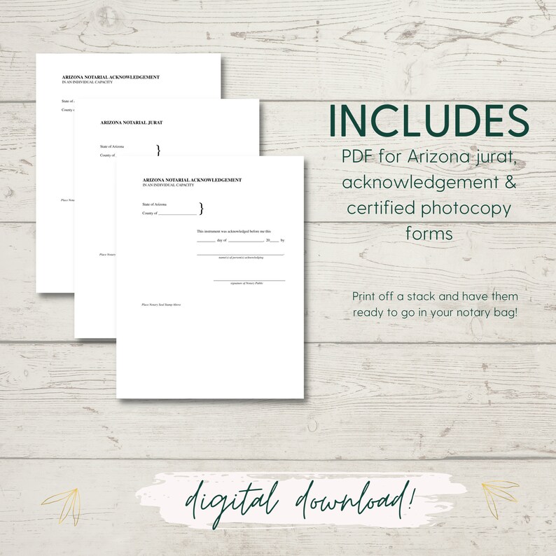 ARIZONA Jurat Acknowledgment & Certified Photocopy Forms for - Etsy