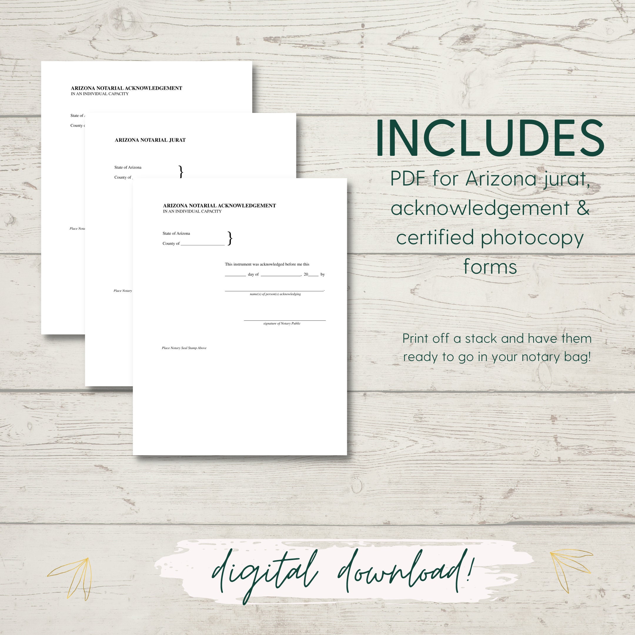 ARIZONA Jurat Acknowledgment & Certified Photocopy Forms for - Etsy