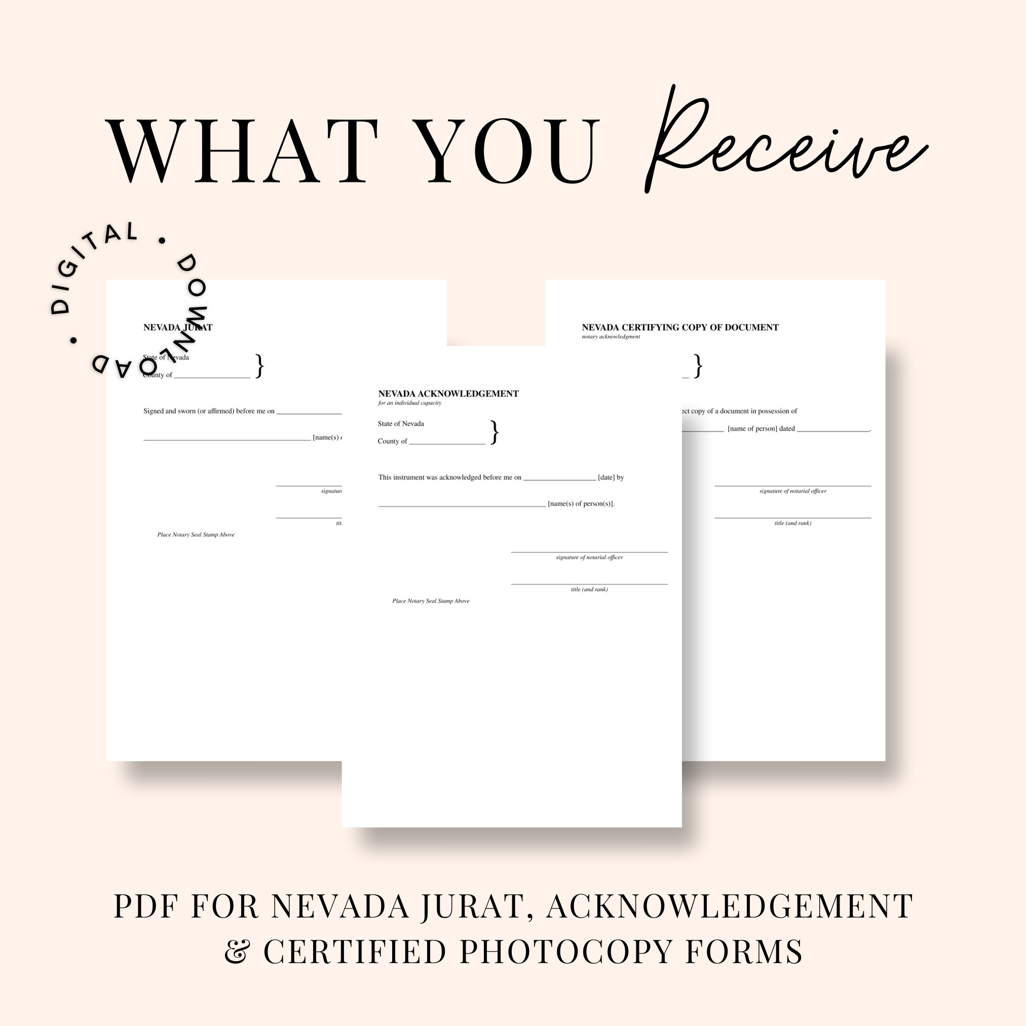 NEVADA Jurat, Acknowledgment, & Certified Photocopy Forms for Notaries ...