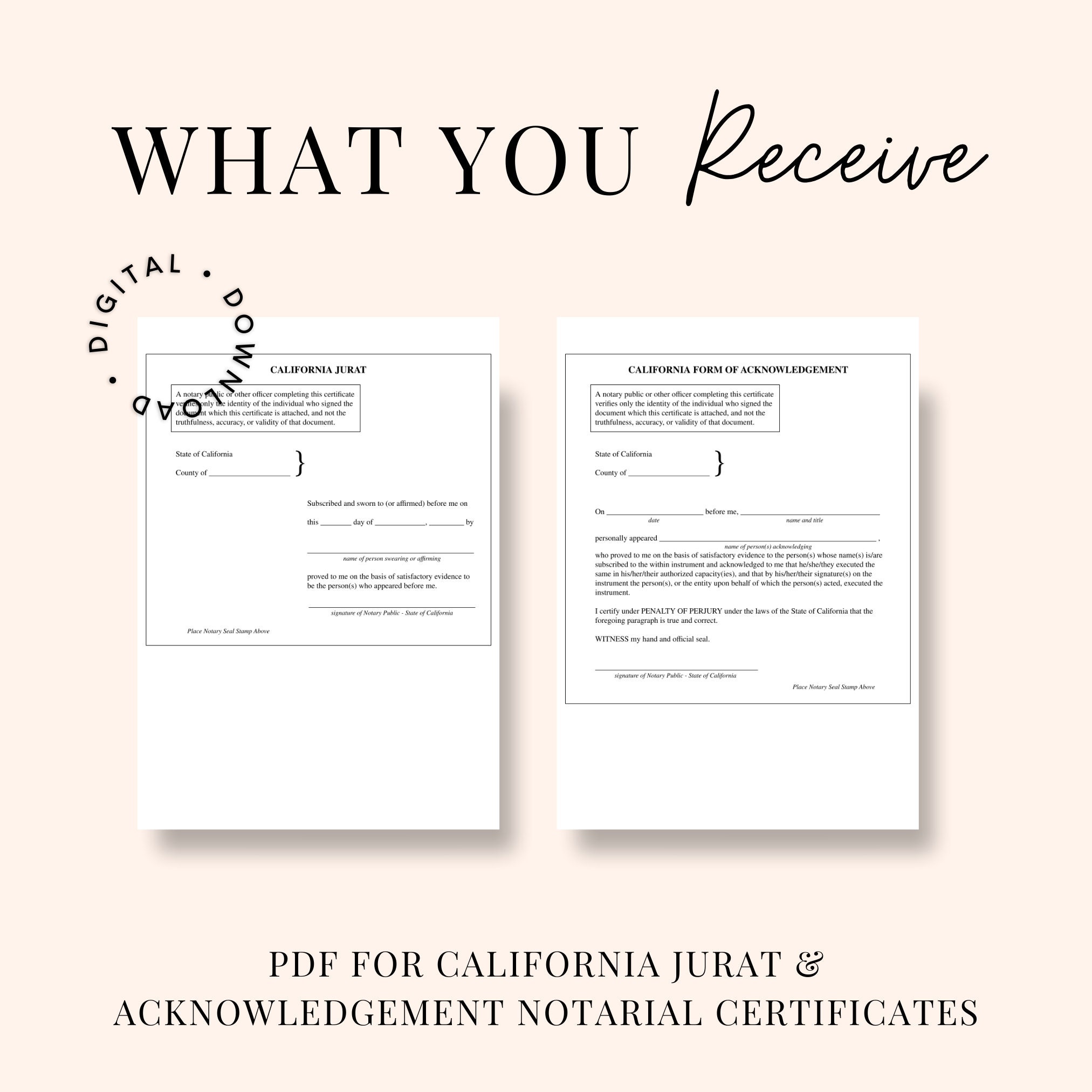 CALIFORNIA Jurat and Acknowledgement Notarial Certificates! - Etsy