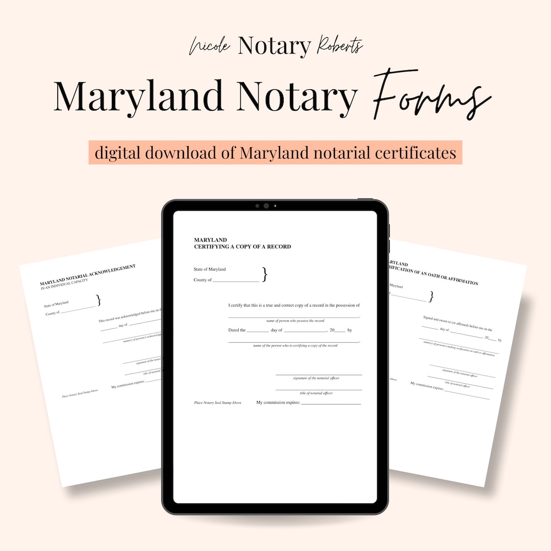 MARYLAND Jurat, Acknowledgment, & Certified Photocopy Forms for ...