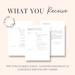 FLORIDA Jurat, Acknowledgment, & Certified Photocopy Forms for Notaries ...