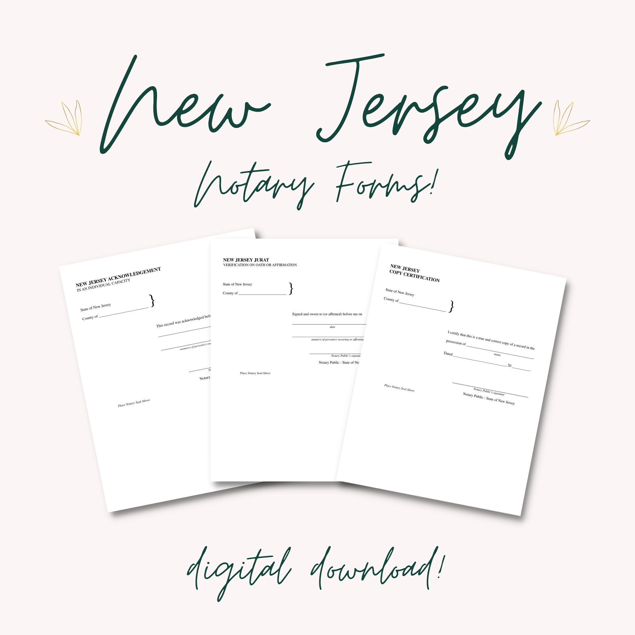 NEW JERSEY Jurat Acknowledgment & Certified Photocopy Forms - Etsy