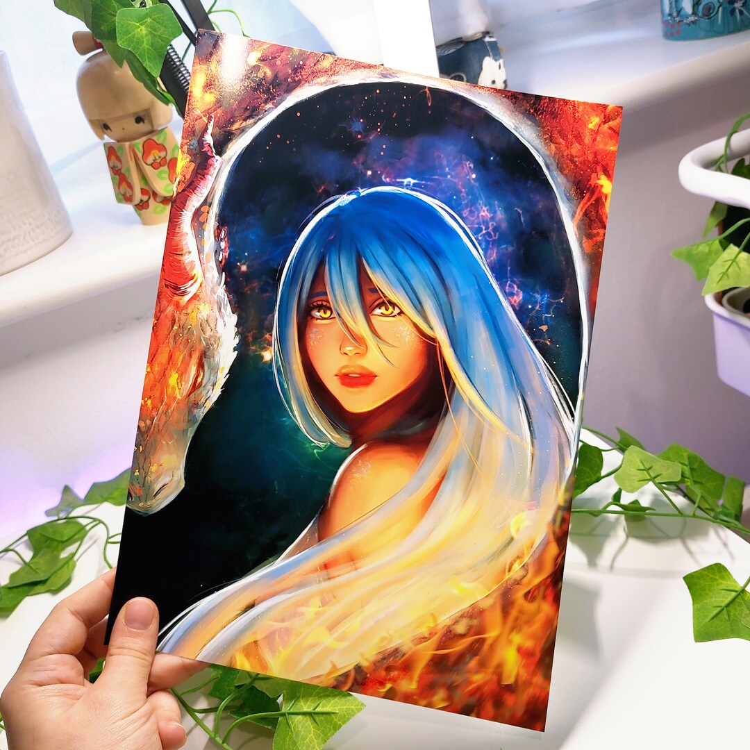 Dragonite Dragon Girl Poster Dnd Themed Gift Fantasy Print Fire Dragon ...