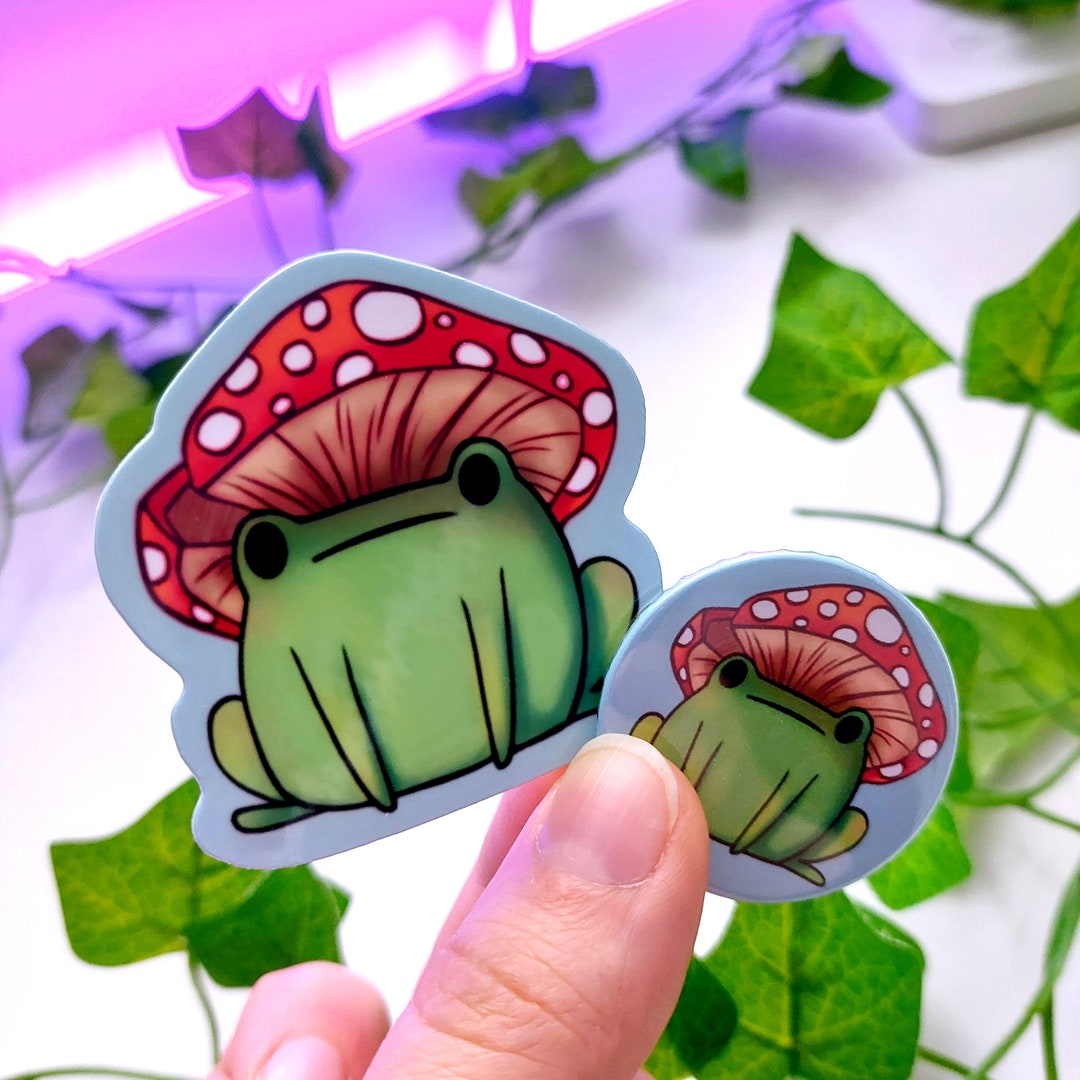 Cute Frog Mushroom Sticker and Button Cottagecore Stickers Froggy ...
