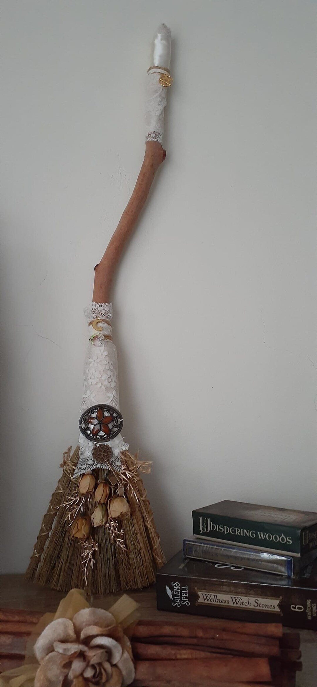 Victorian Style Witches Broom With Lucky Key and Old World Adornment ...