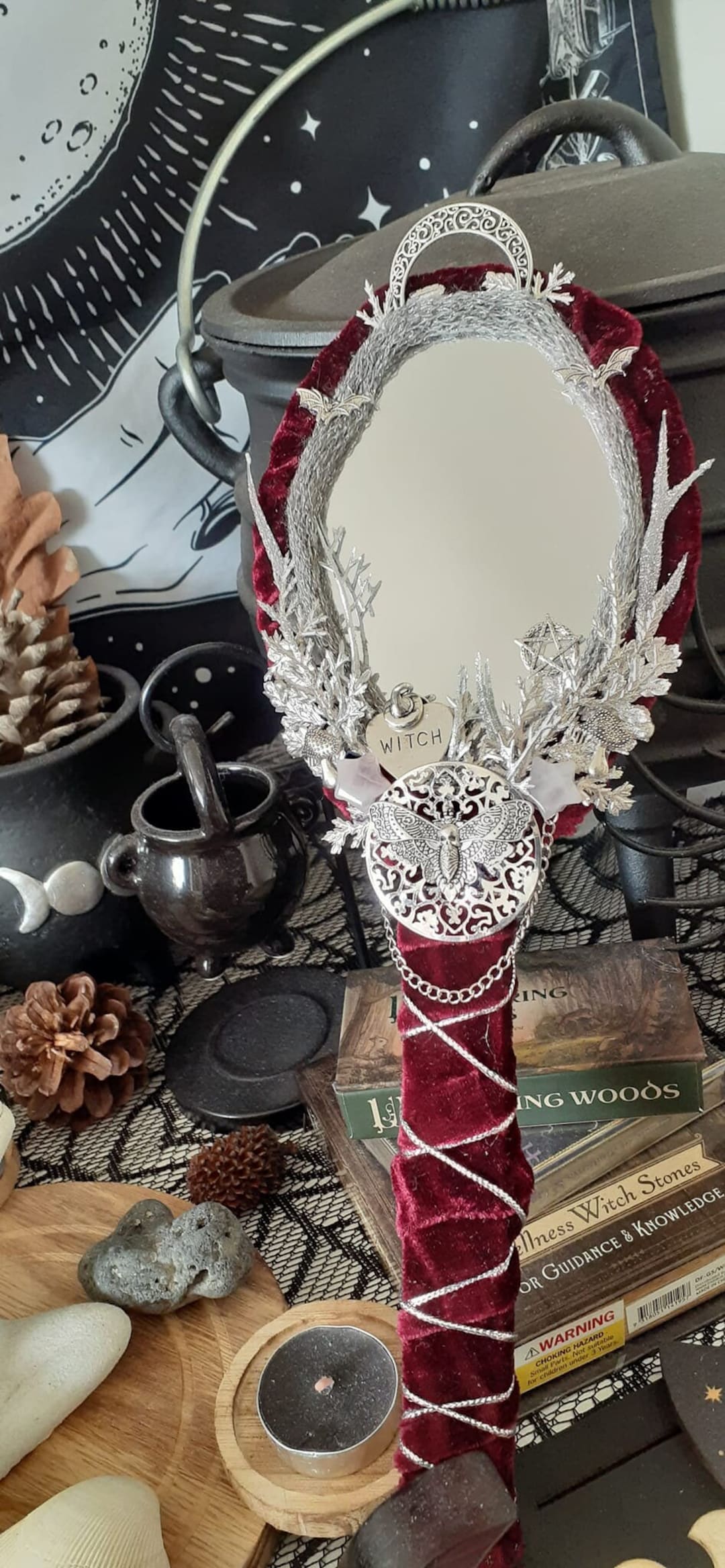 Silver Witch of the Woods Hand Mirror With Rose Quartz Stars. - Etsy