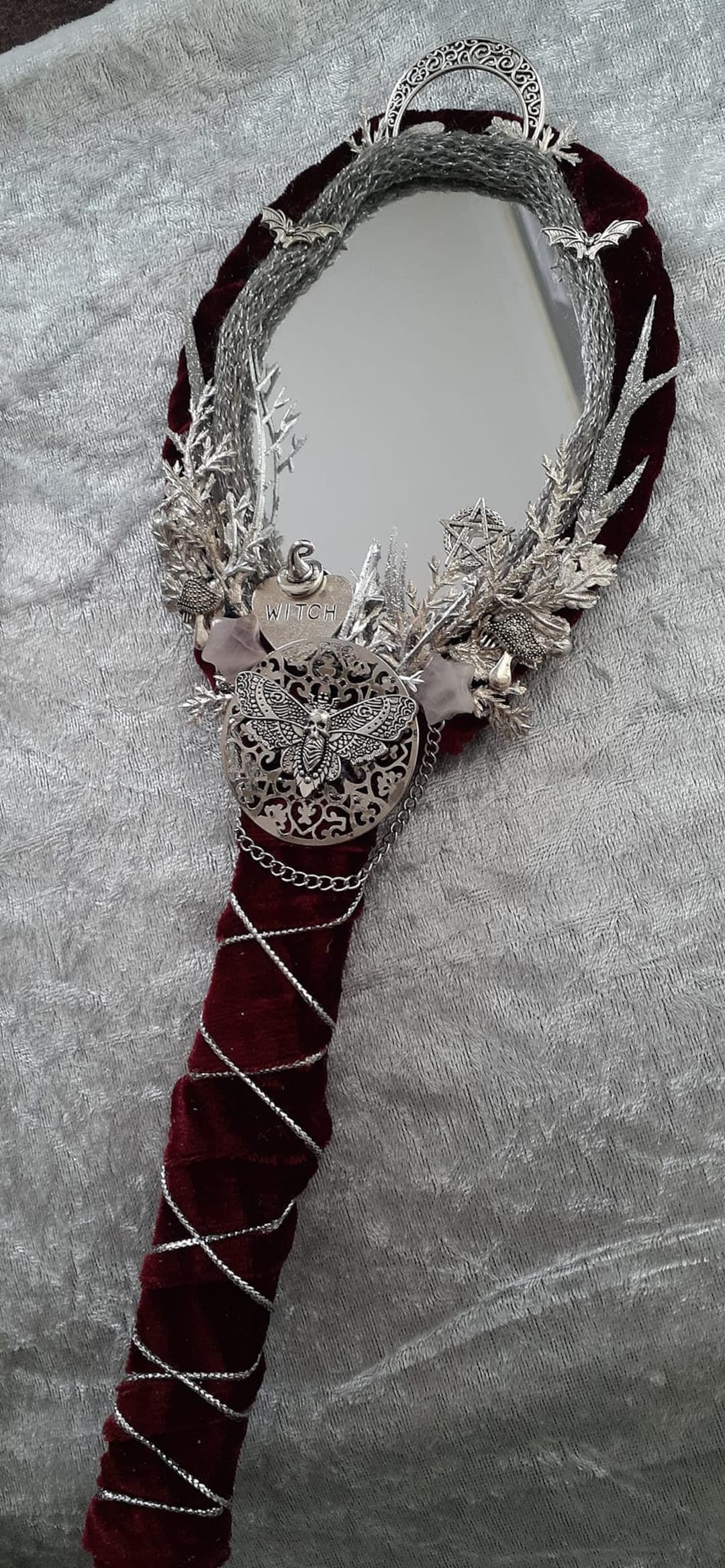 Silver Witch of the Woods Hand Mirror With Rose Quartz Stars. - Etsy