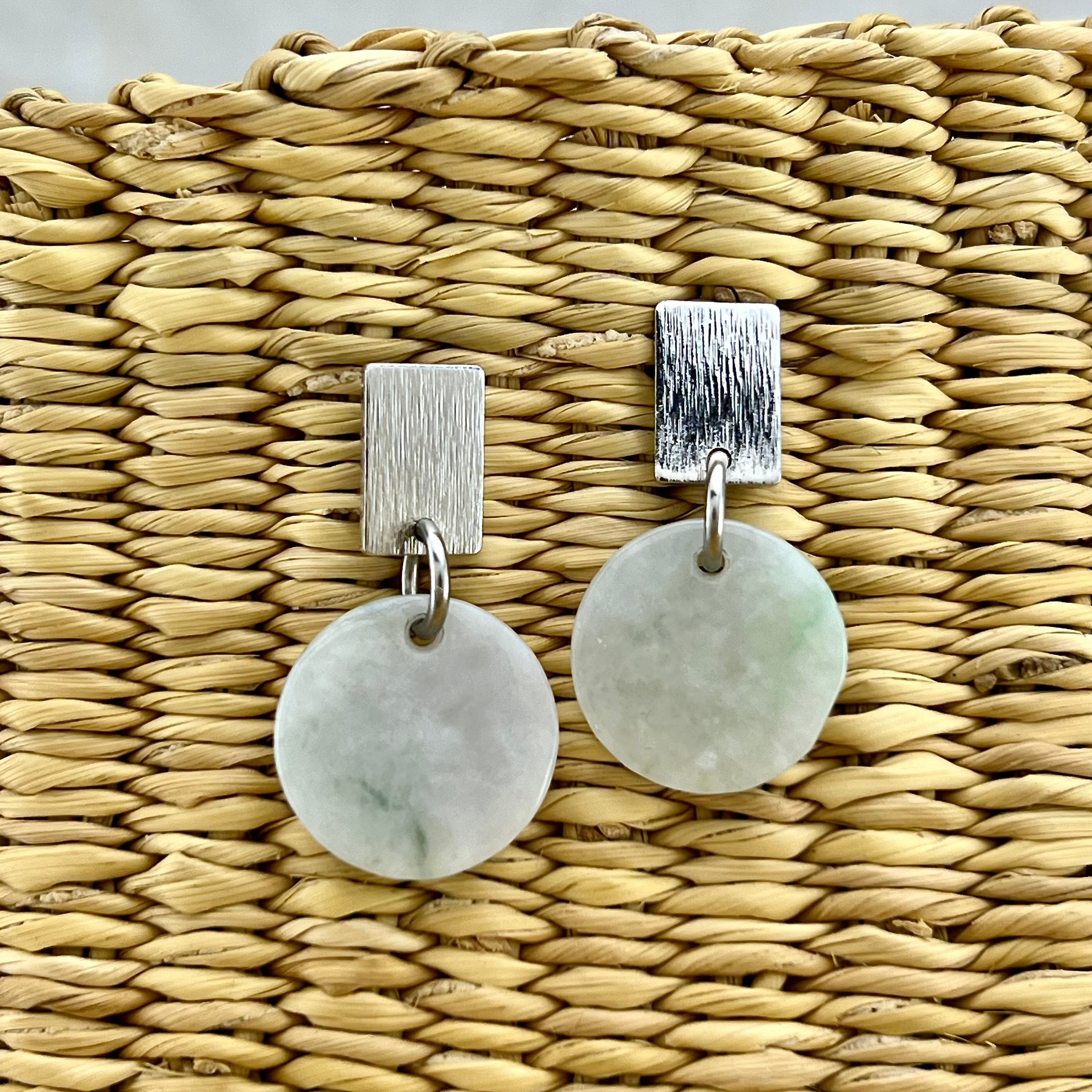 Real Burma Jade Earrings, Modern Geometric Earrings, Green Jade Drop ...