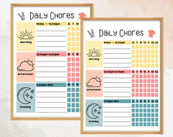 Printable Kids Daily Routine Chart, Daily Responsibility Chore Chart ...