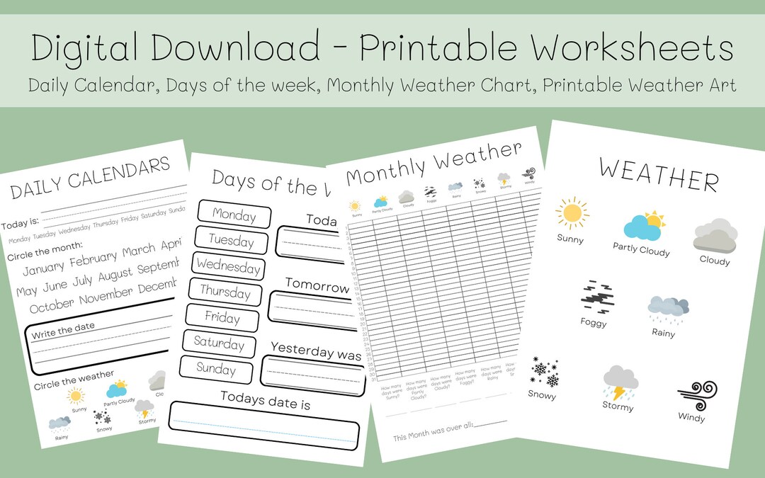 Kids Calendar With Weather, Weather Chart Education Printable ...