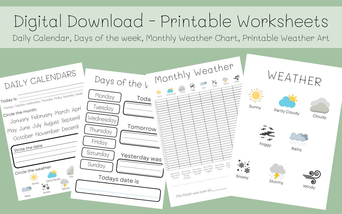 Kids Calendar With Weather, Weather Chart Education Printable ...