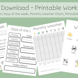 Kids Calendar With Weather, Weather Chart Education Printable ...