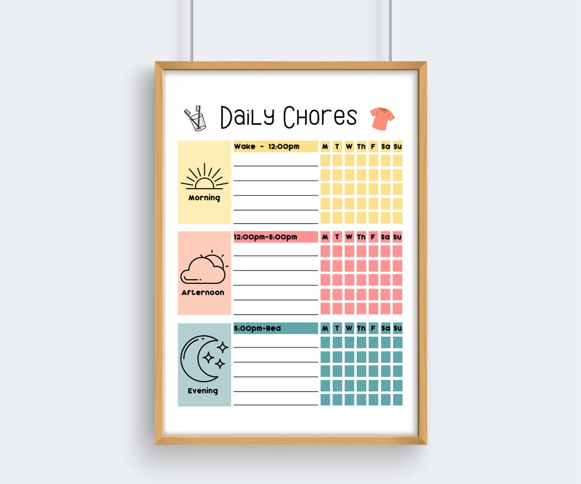 Responsibility Chart, Printable Chore Chart, Daily Rhythm, Kids Routine ...
