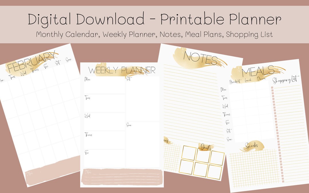 Blush and Gold Printable Planner, Simple Pink and Gold Planner, Digital ...
