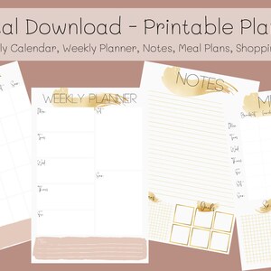 Blush and Gold Printable Planner, Simple Pink and Gold Planner, Digital ...