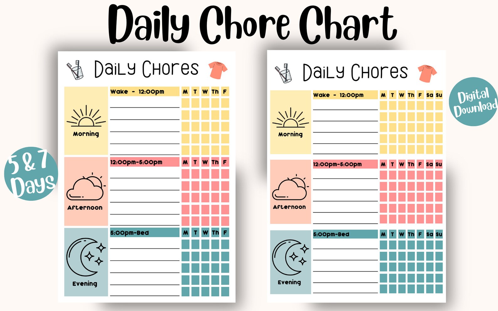Responsibility Chart, Printable Chore Chart, Daily Rhythm, Kids Routine ...