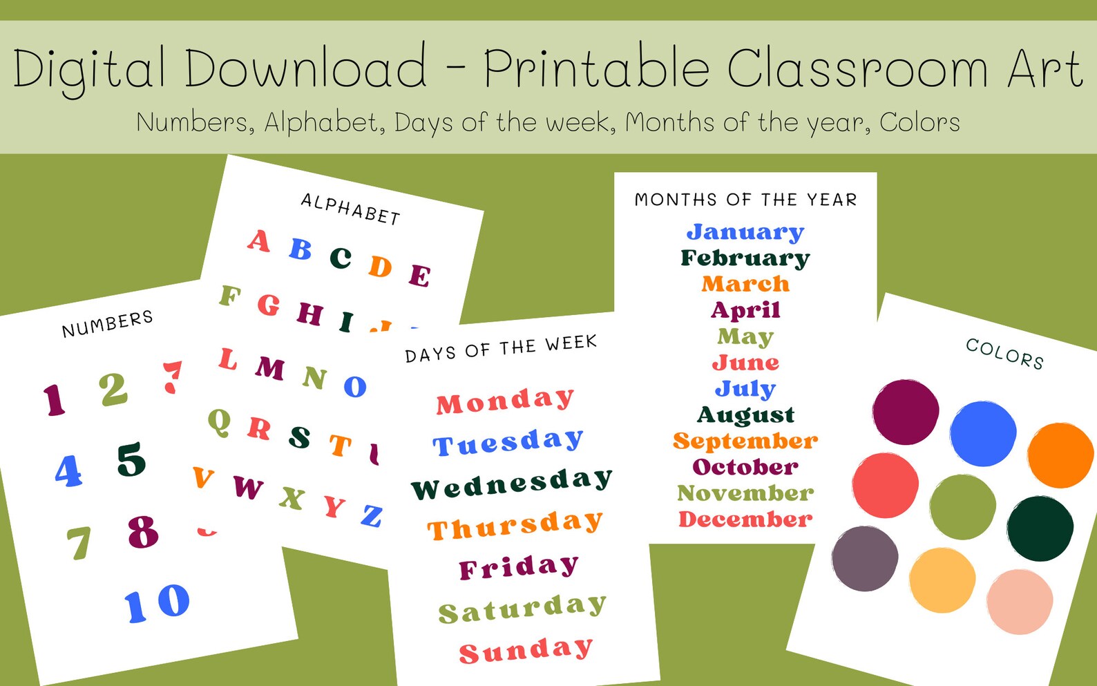 Rainbow Printable Numbers, Alphabet, Week Days, Days of the Months ...