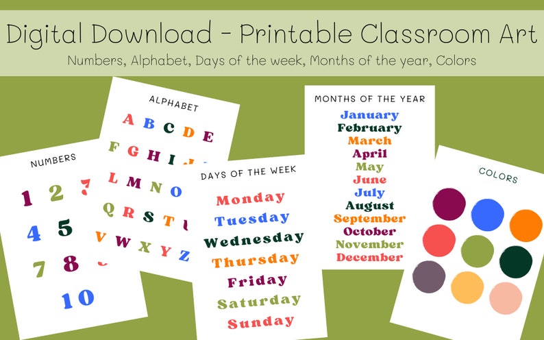 Rainbow - Printable Numbers, Alphabet, Week Days, Days of the Months ...