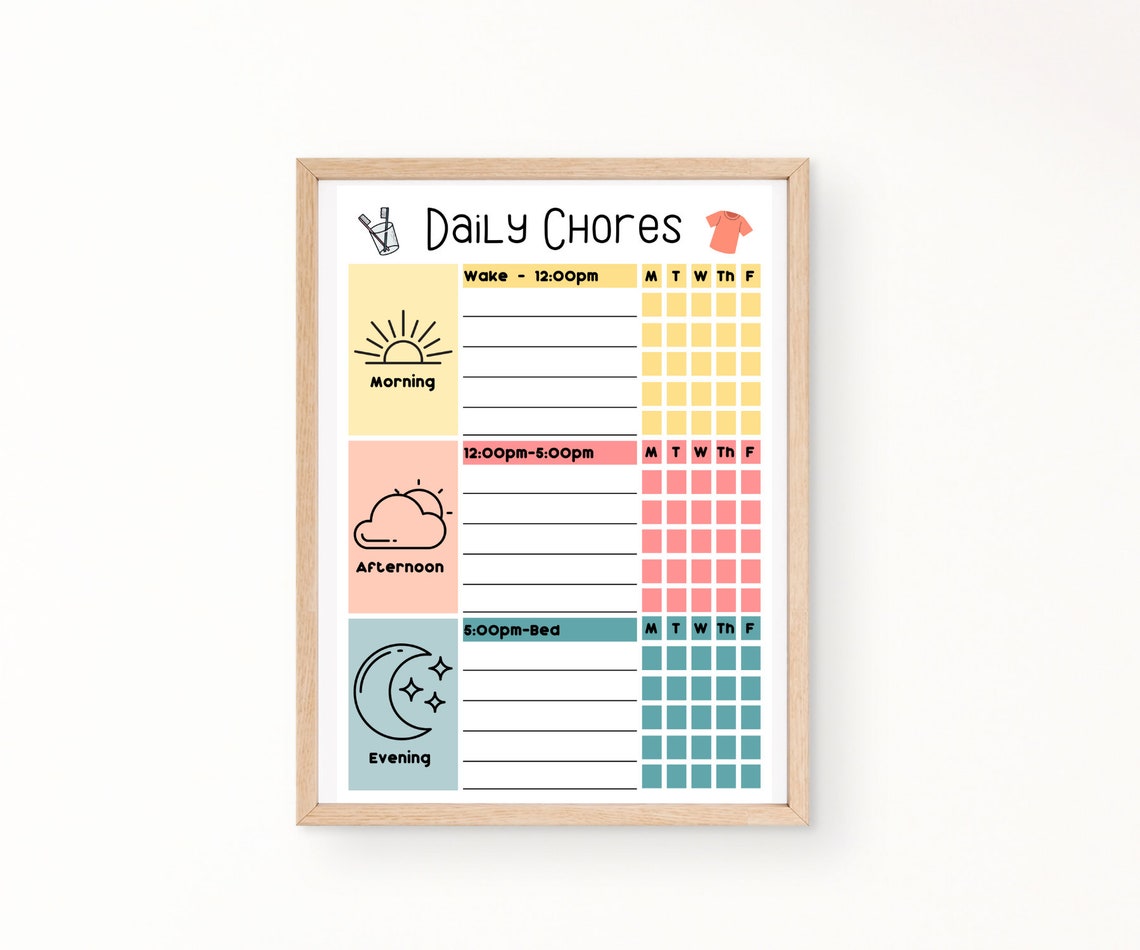 Responsibility Chart, Printable Chore Chart, Daily Rhythm, Kids Routine ...