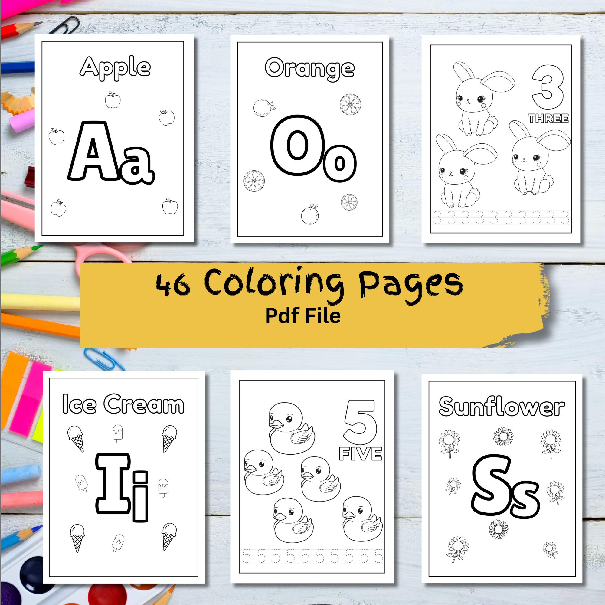 Alphabet Numbers Coloring Pages: Preschool Learning Activity (PDF) - Etsy