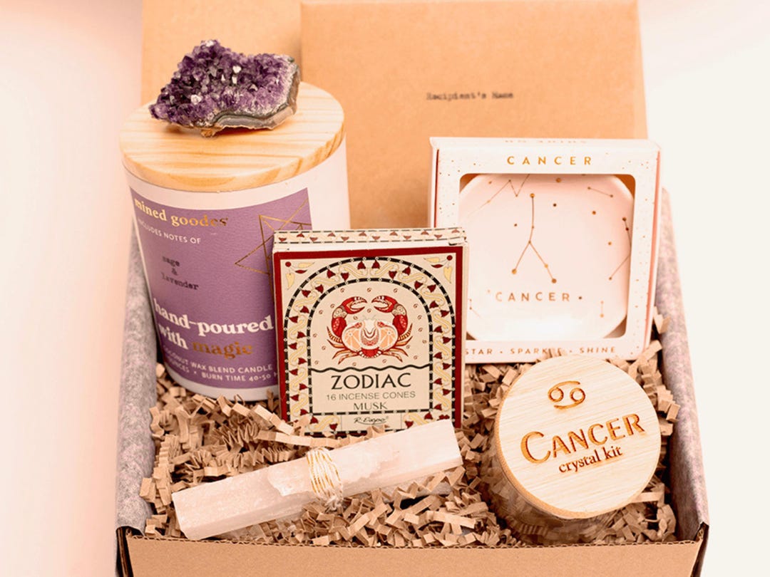 Cancer Birthday Gift Box - Zodiac Home Decor With Amethyst Candle ...