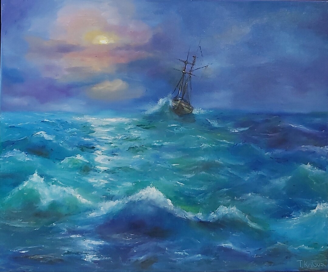 Original Sea Oil Painting.seascape Painting, Boats Original Art ...