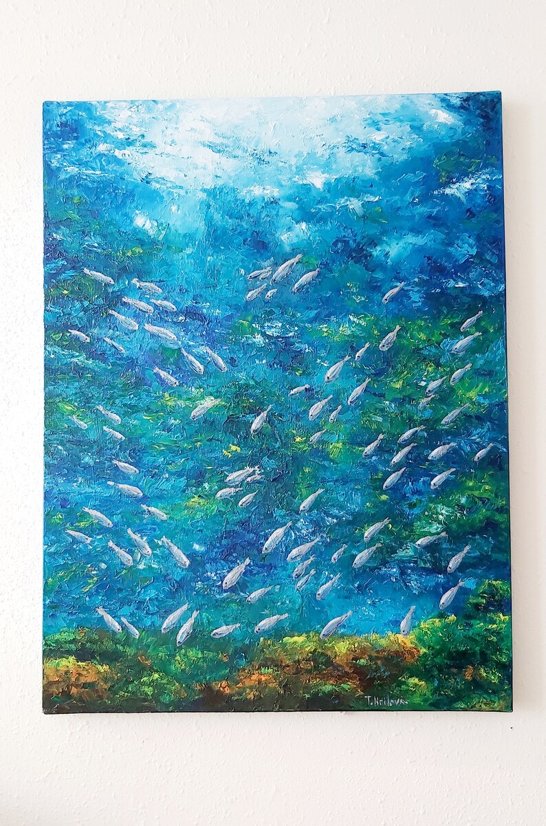 Ocean View Original Art Oil on Canvas Fish Underwater Impasto Painting ...
