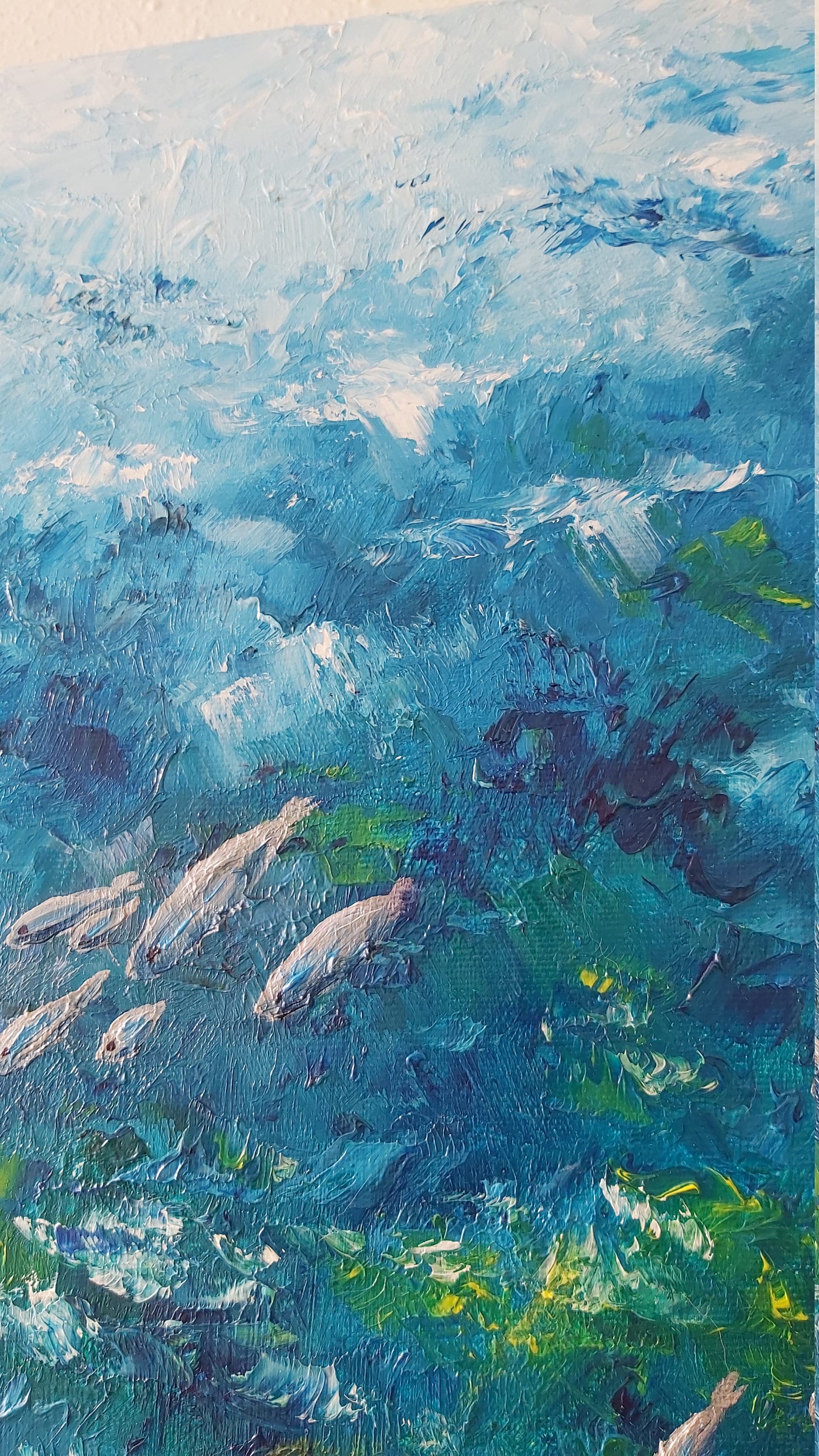 Ocean View Original Art Oil on Canvas Fish Underwater Impasto Painting ...