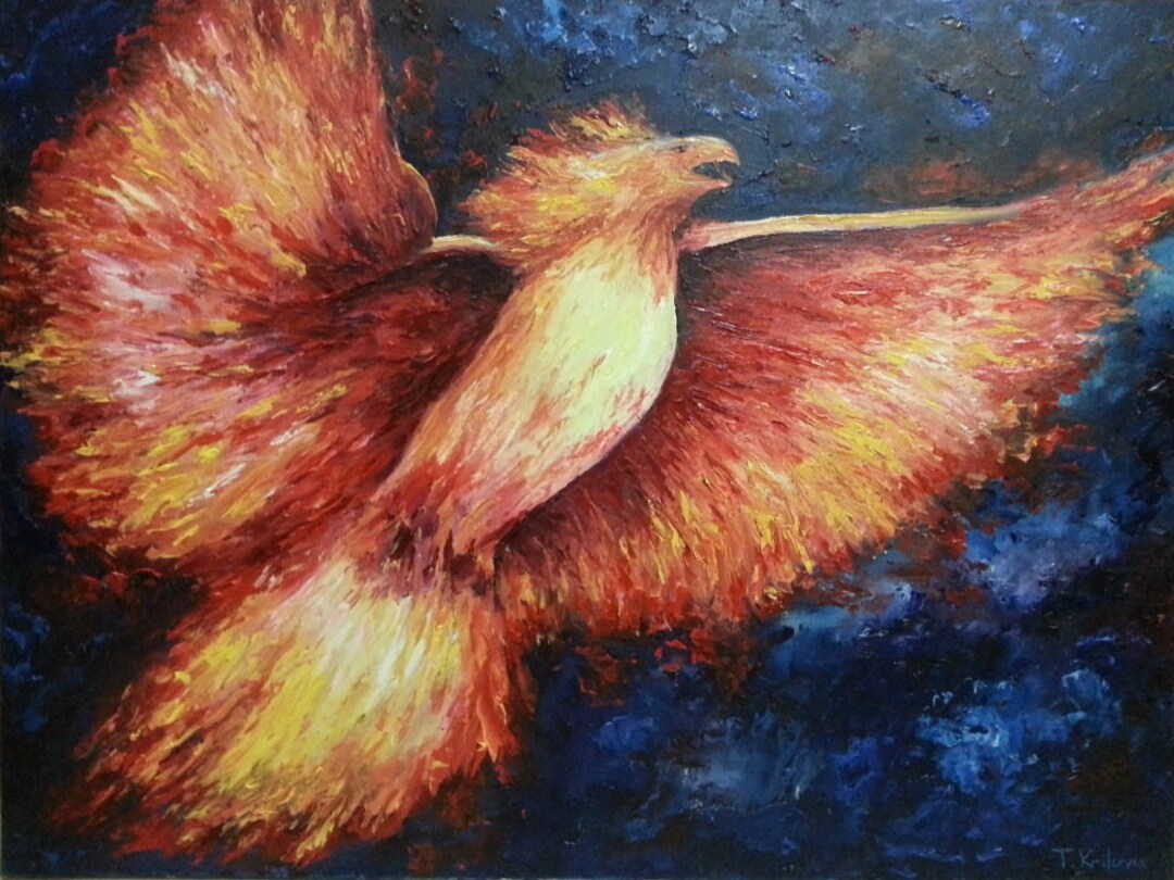 Phoenix.original Art.oil on Canvas.wall Art.impasto Painting.mythology ...