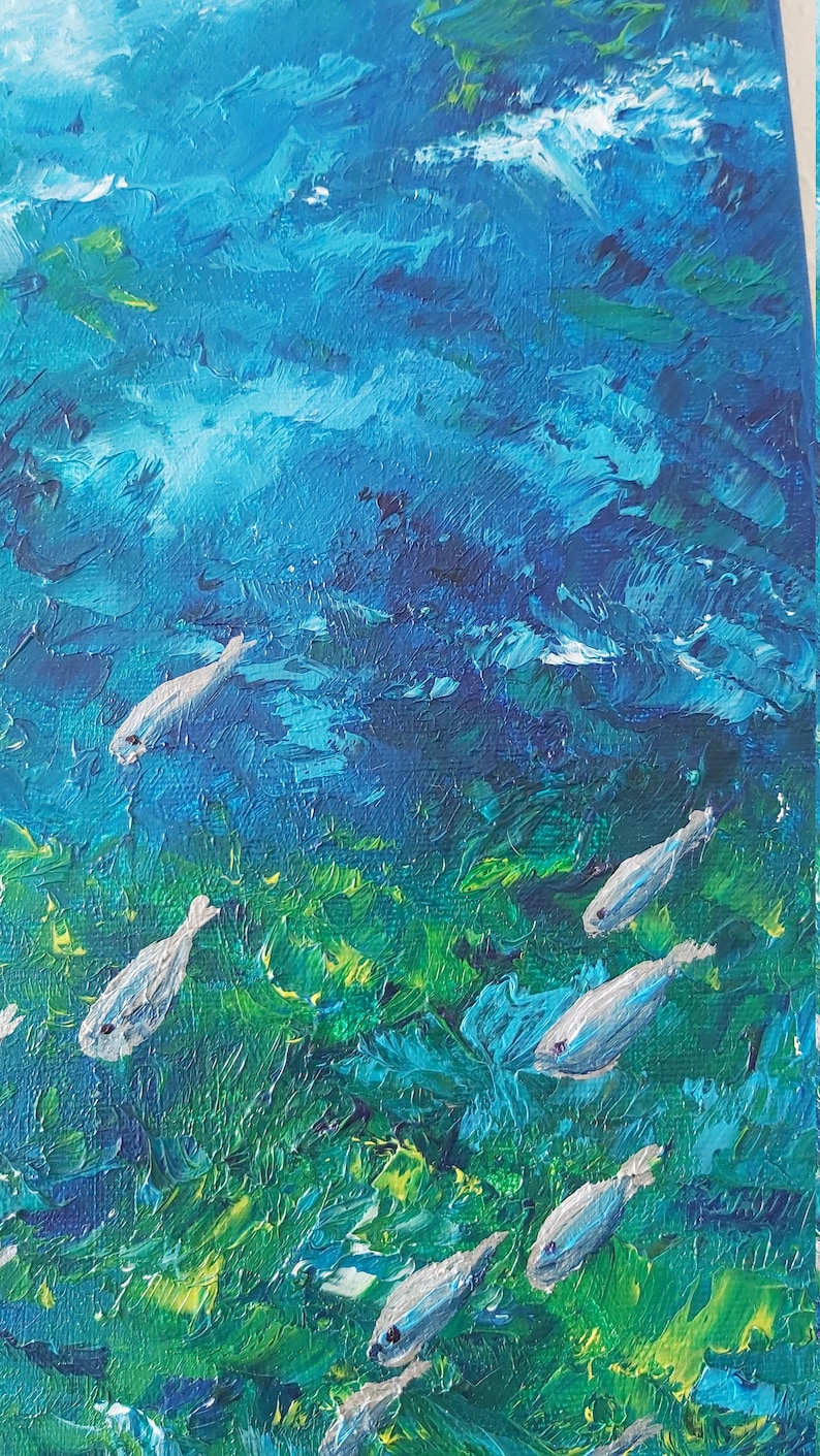Ocean View Original Art Oil on Canvas Fish Underwater Impasto Painting ...